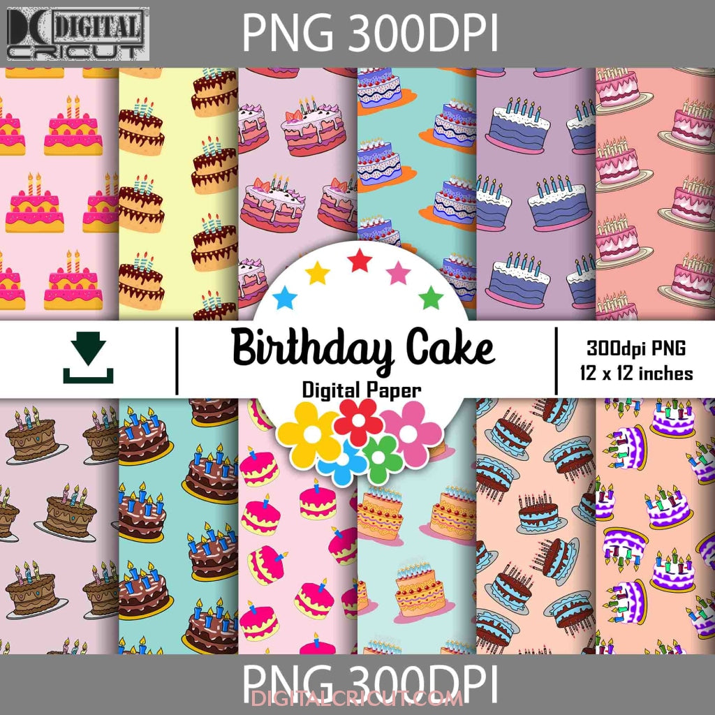 Birthday Cake Seamless pattern, Digital Papers, Scrapbook Papers, Patt ...