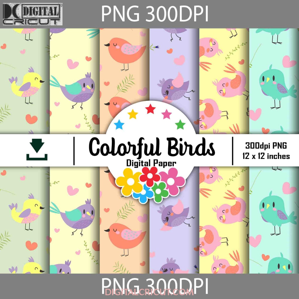 Colorful Birds Seamless pattern, Digital Papers, Scrapbook Papers, Pat ...