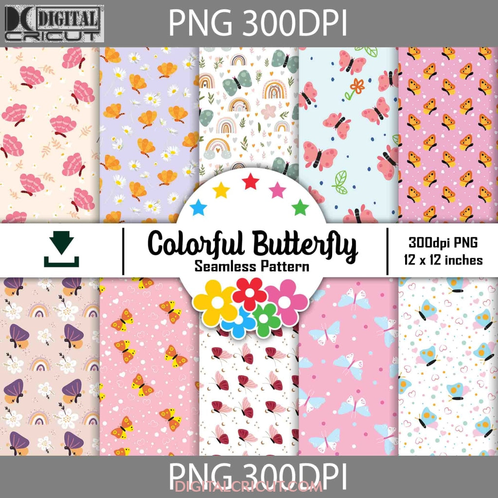 Colorful Butterfly Seamless Pattern, Digital Papers, Scrapbook Papers ...
