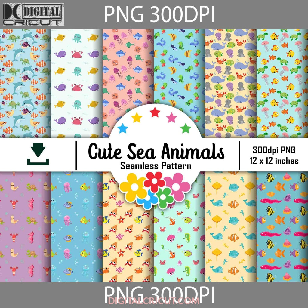 Cute Sea Animals Seamless Pattern, Digital Papers, Scrapbook Papers, P ...