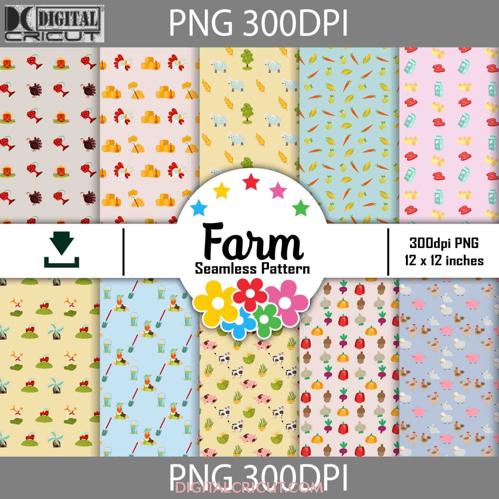Farm Seamless Pattern, Digital Papers, Scrapbook Papers, Pattern Paper ...
