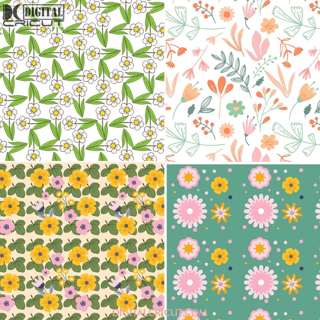 Flowers Digital Paper, Flowers Seamless Pattern, Digital Papers, Scrap ...