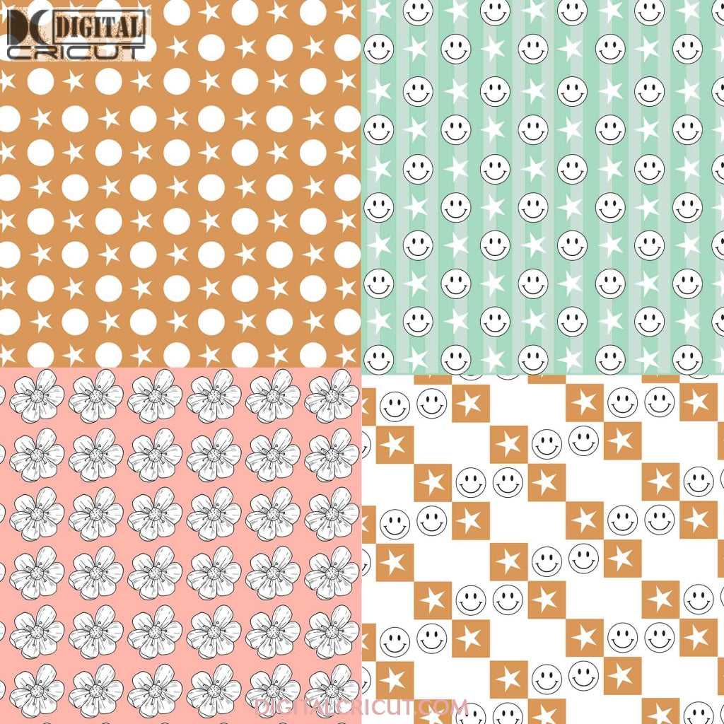Groovy Retro, Retro Happy Face Seamless Pattern, Digital Papers ...