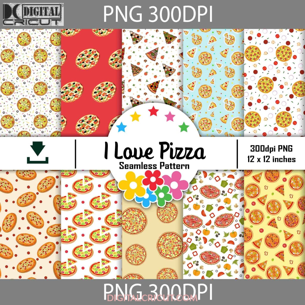 I Love Pizza Seamless Pattern, Digital Papers, Scrapbook Papers, Patte ...