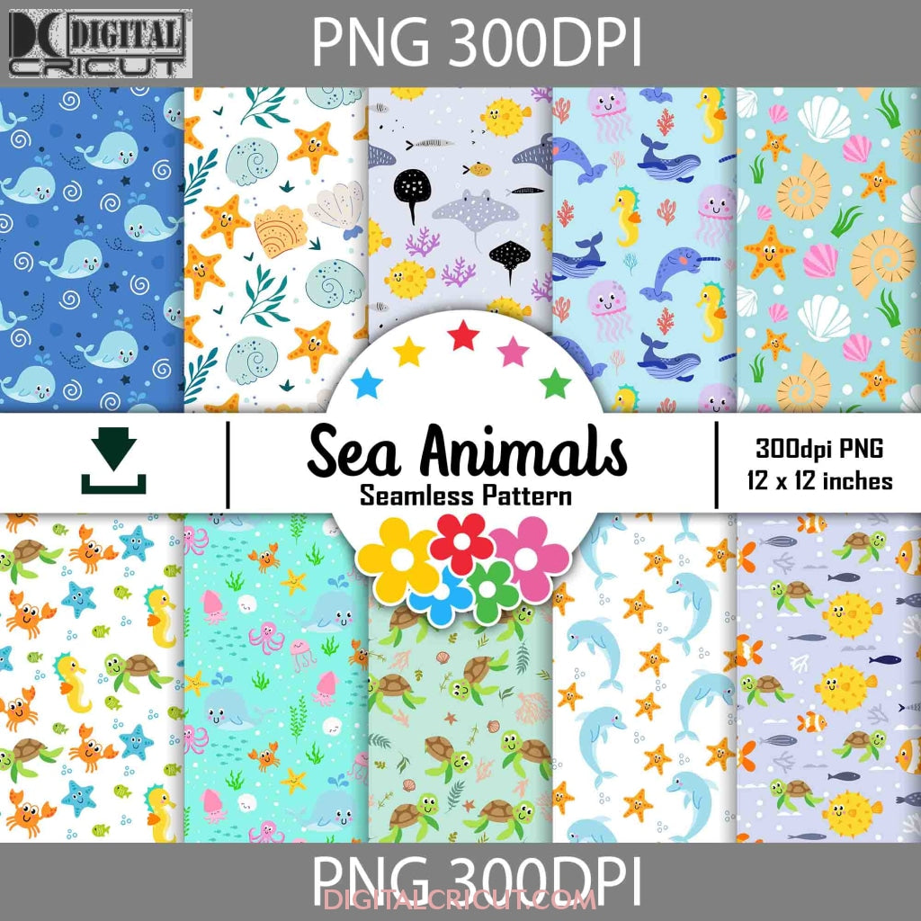 Sea Animals Seamless Pattern, Digital Papers, Scrapbook Papers, Pattern ...