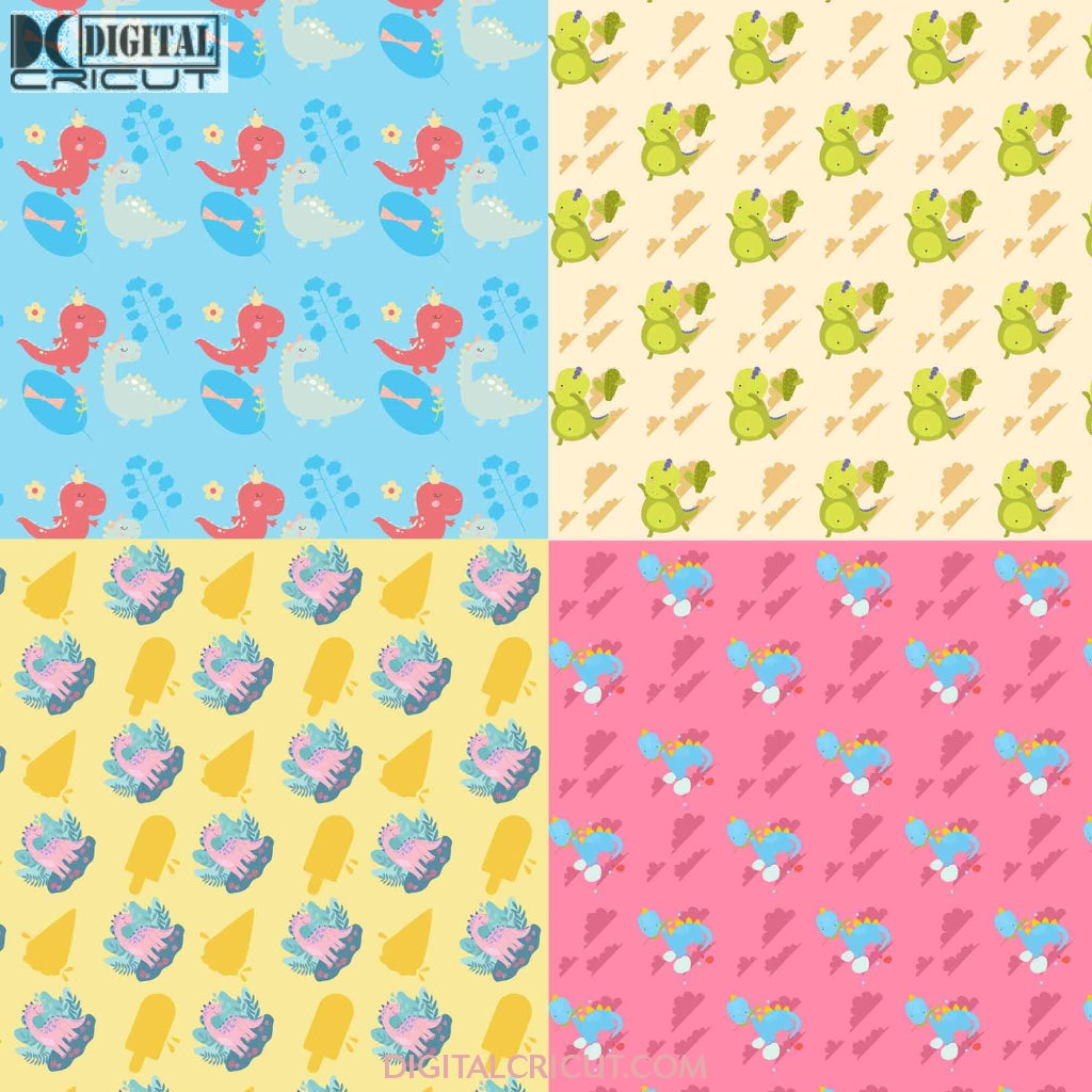 Sweet Dinos Seamless Pattern, Digital Papers, Scrapbook Papers, Pattern ...
