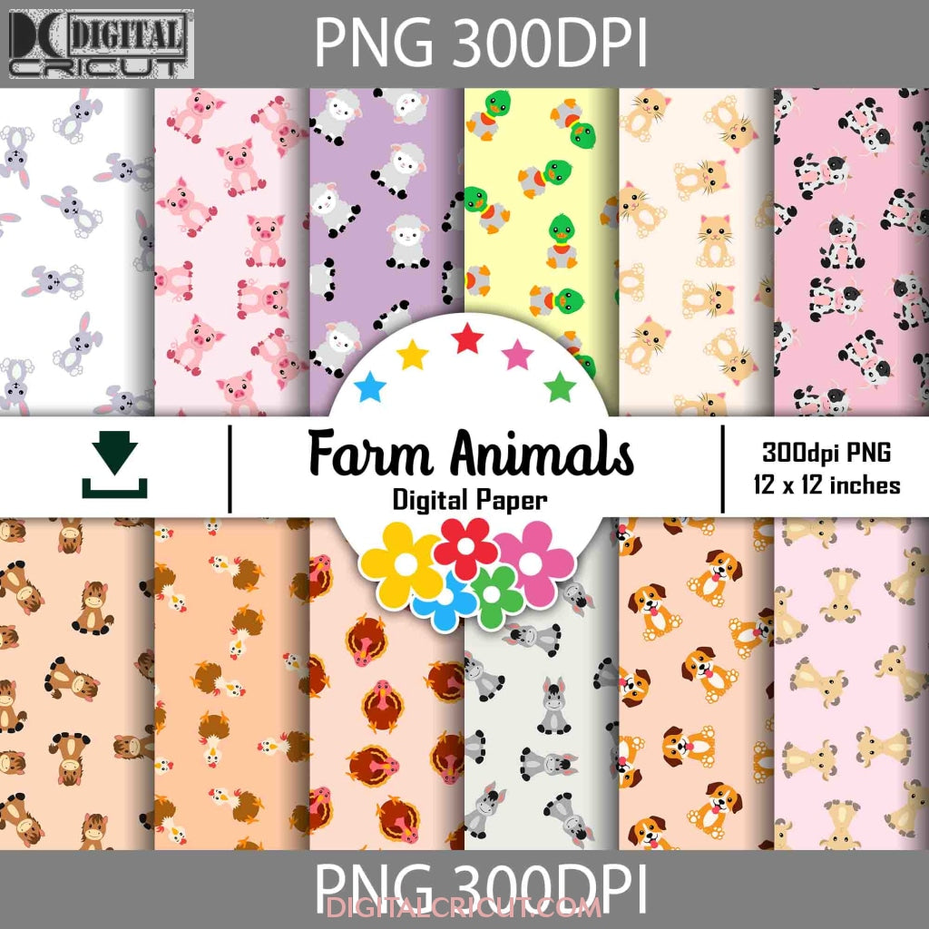 Farm Animals Seamless pattern, Digital Papers, Scrapbook Papers, Patte ...