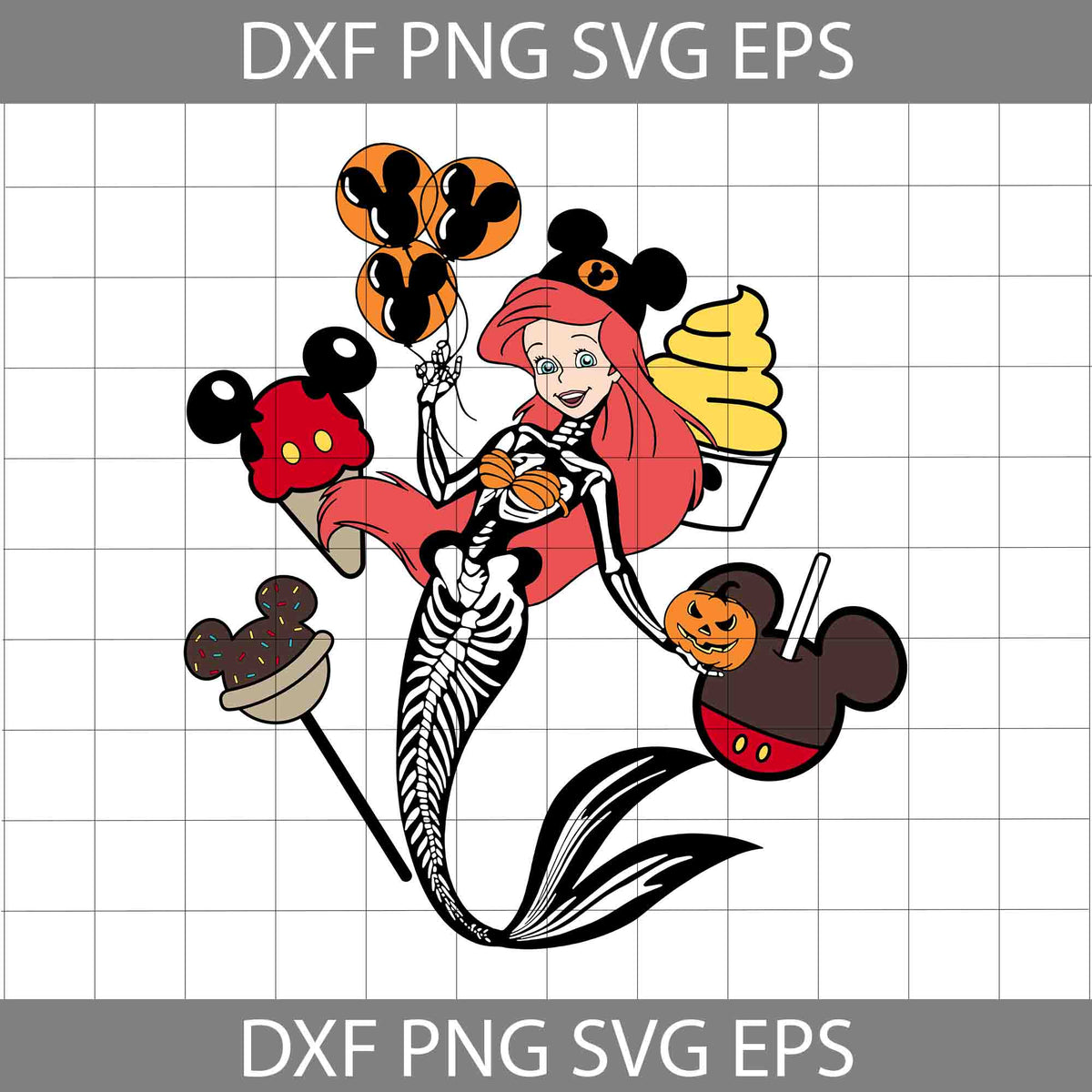 Ariel Princess Skeleton Svg, Ariel Halloween Svg, Mermaid Girl Svg ...