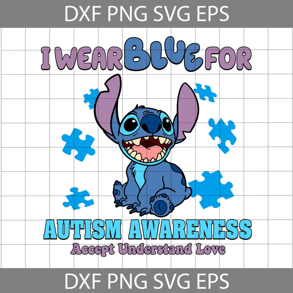 I Wear Blue For Autism Awareness Sttich Dog Svg, Autism Awareness ...