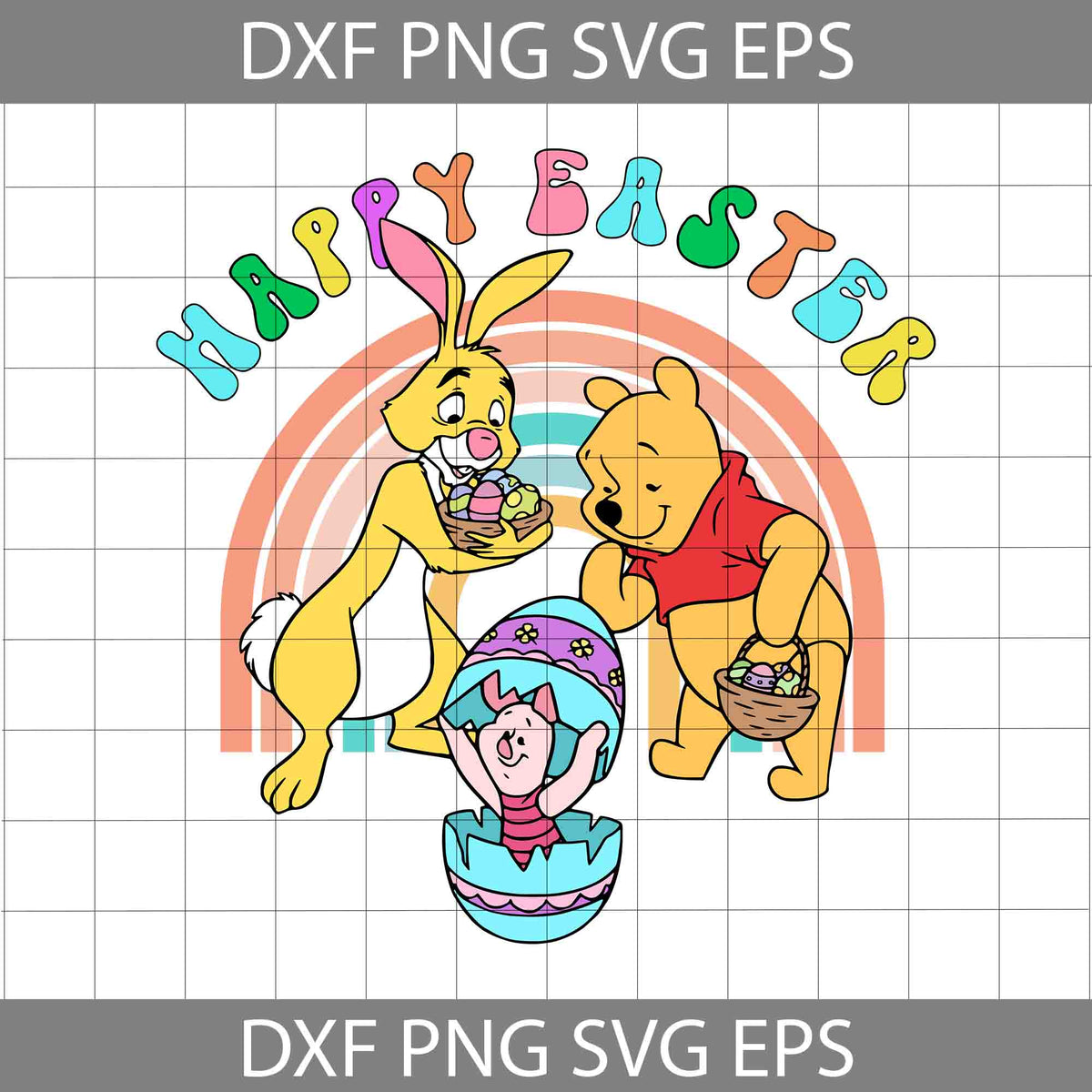 Winnie The Pooh Happy Easter Svg, The Pooh And Friends Easter Rainbow ...