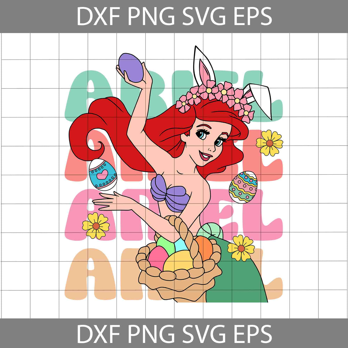 Ariel Princess Easter Svg, Ariel Bunny Svg, Ariel Princess Svg, Happy ...