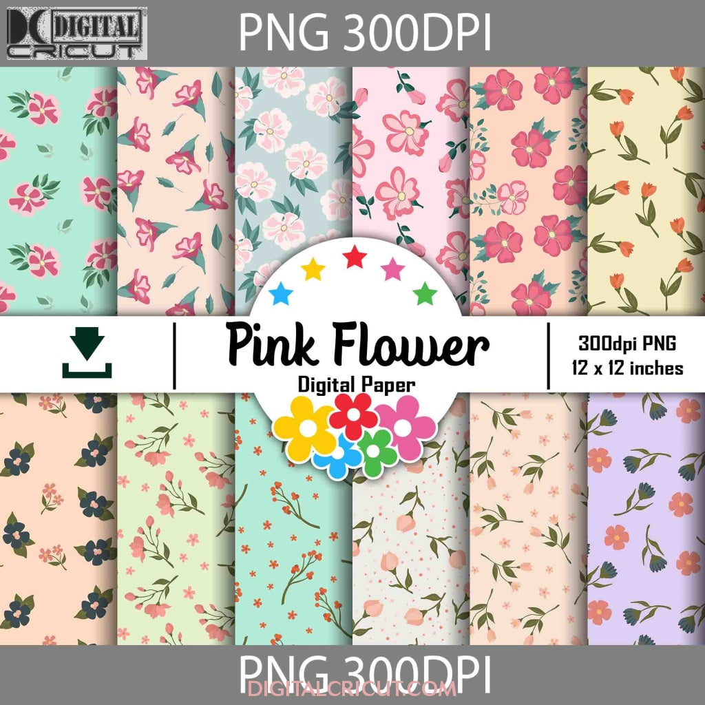 Pink Flower Seamless Pattern, Digital Papers, Scrapbook Papers, Patter ...