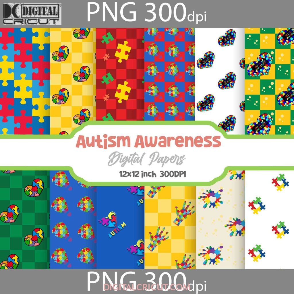 Autism Awareness Seamless Pattern, Digital Papers, Scrapbook Papers, P ...