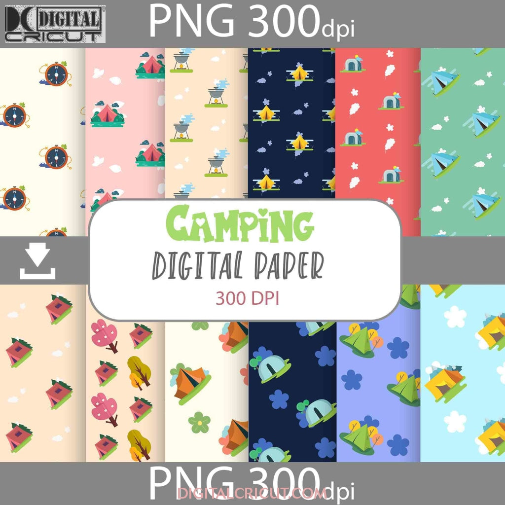 Camping Seamless Pattern, Digital Papers, Scrapbook Papers, Pattern Pa ...