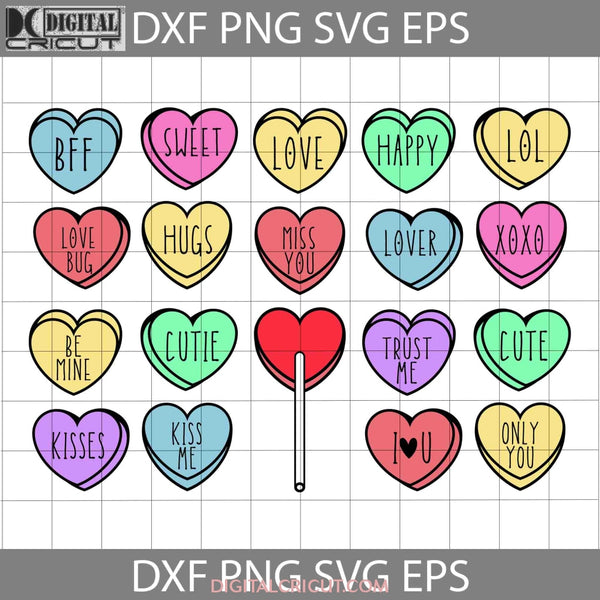 Candy Hearts And Lollipops Svg, Conversation Hearts Svg, Valentine's ...
