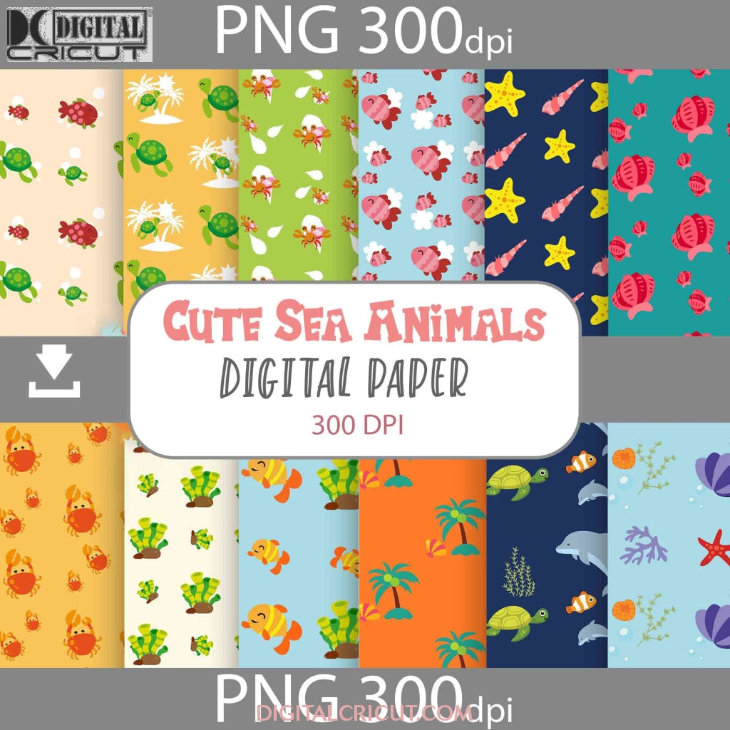 Cute Sea Animals Seamless Pattern, Digital Papers, Scrapbook Papers, P ...