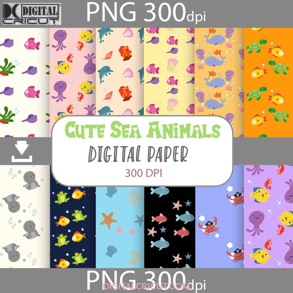 Cute Sea Animals Seamless Pattern, Digital Papers, Scrapbook Papers ...