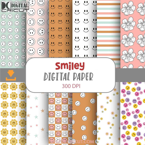Groovy Retro, Retro Happy Face Seamless Pattern, Digital Papers ...