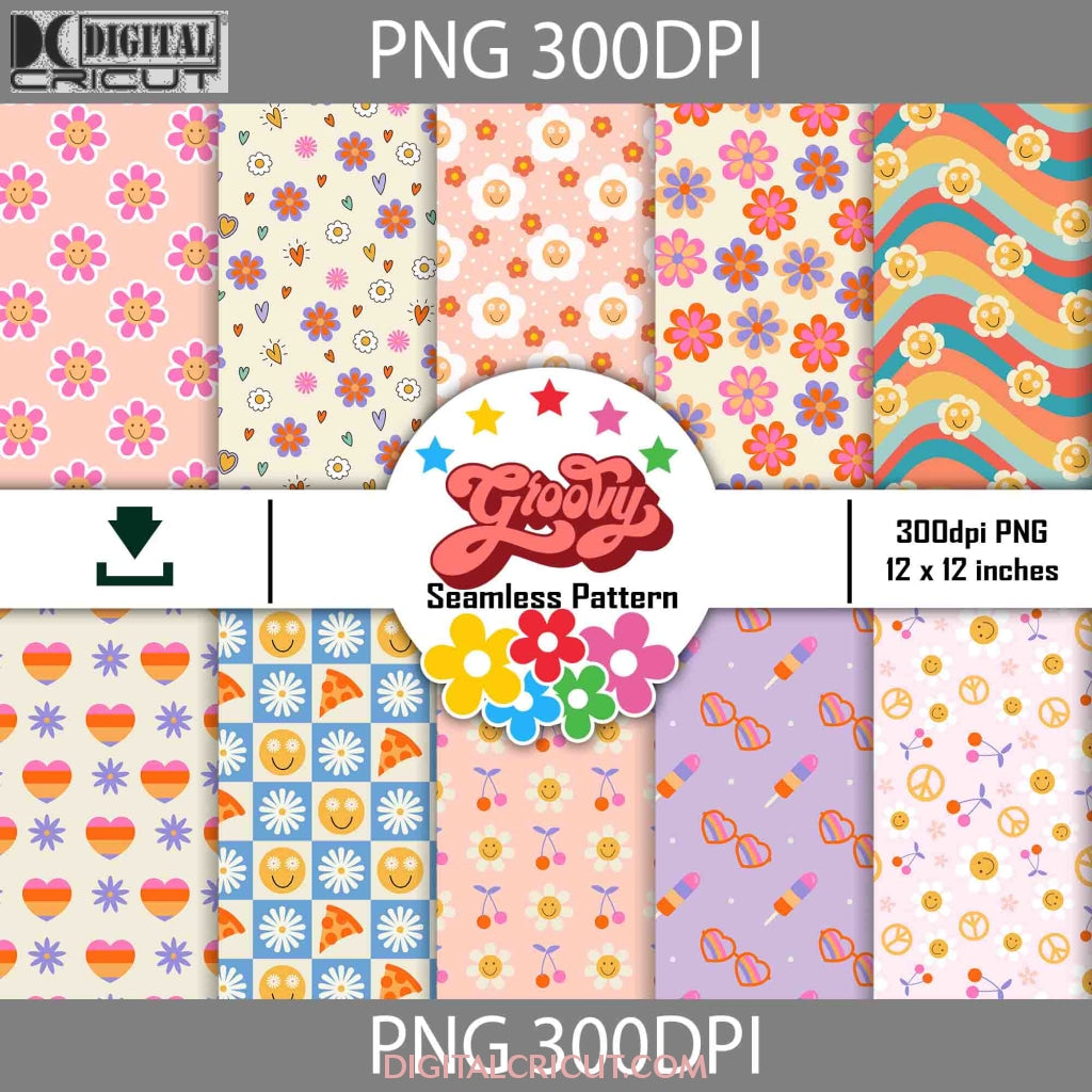 Groovy Seamless Pattern, Digital Papers, Scrapbook Papers, Pattern ...