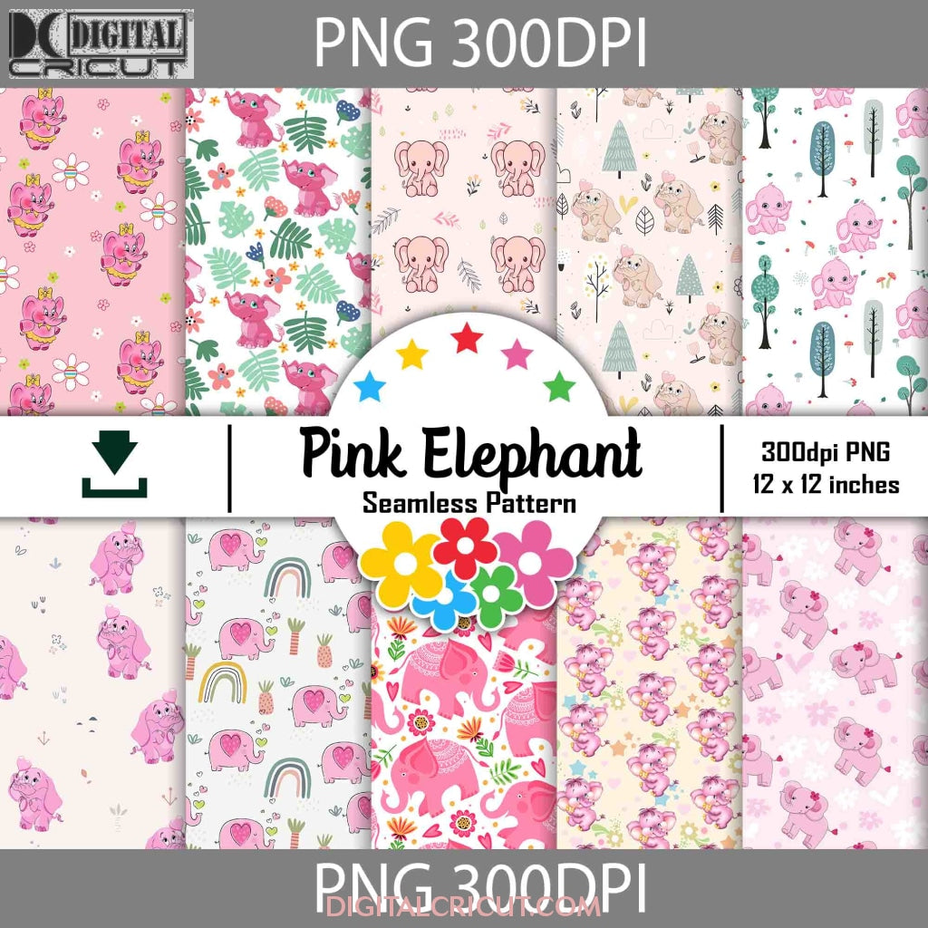 Pink Elephant Seamless Pattern, Digital Papers, Scrapbook Papers ...
