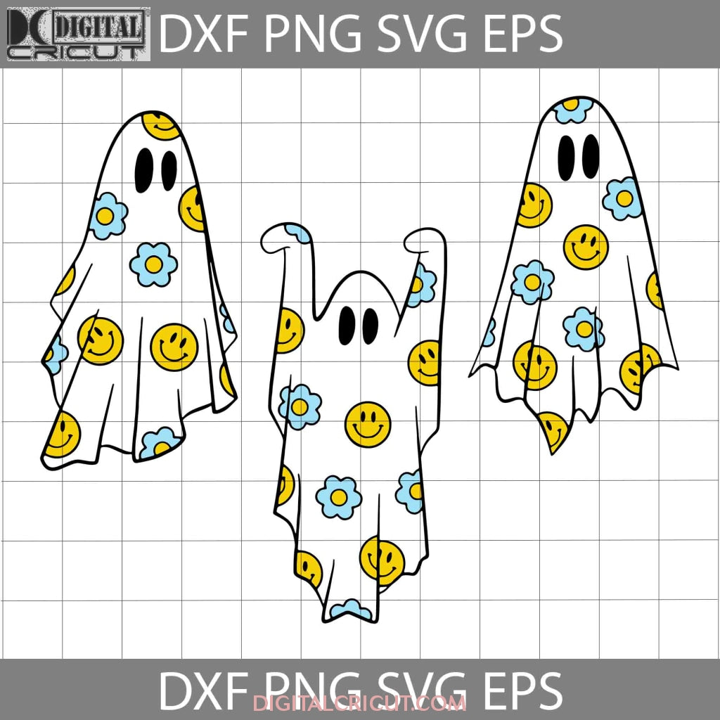 Smiley Retro Ghosts Svg, Smiley Face And Daisy Svg, Groovy Halloween ...