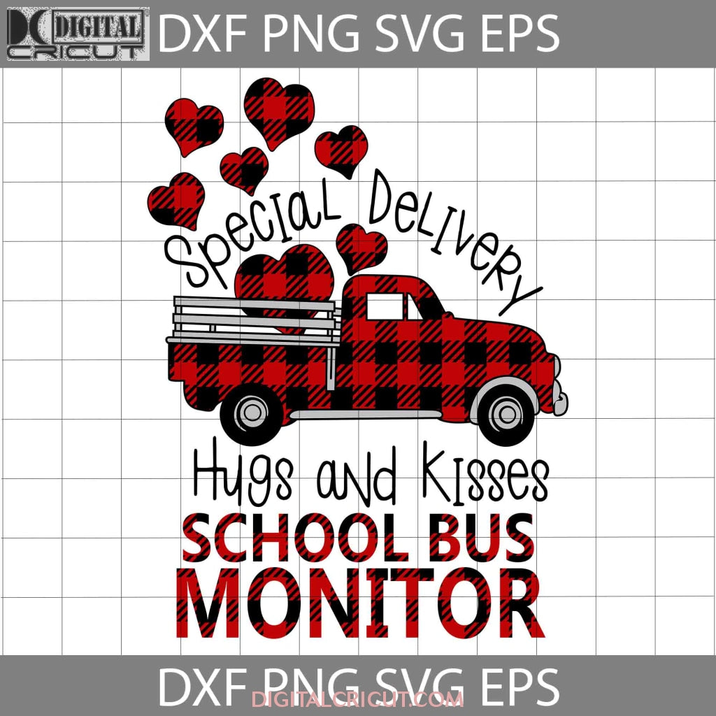 Special Delivery Hugs And Kisses School Bus Monitor Svg, Valentine's ...