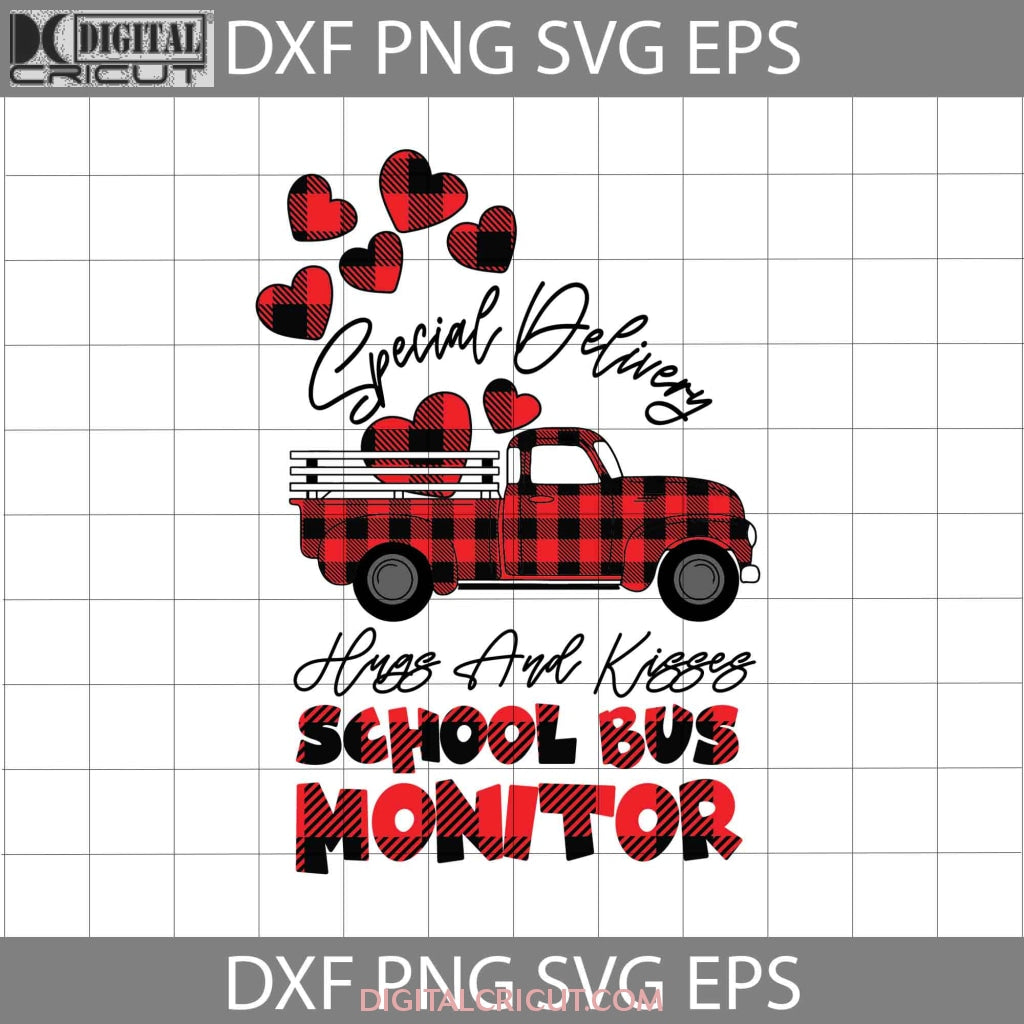 Special Delivery Hugs And Kisses School Bus Monitor svg, Valentine's ...